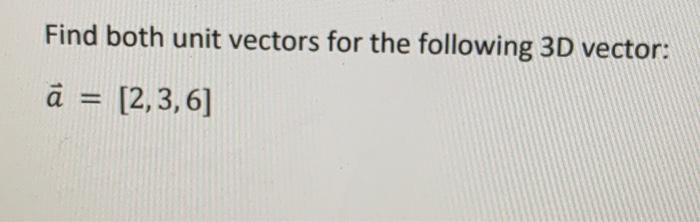 Solved Find both unit vectors for the following 3D vector: a | Chegg.com