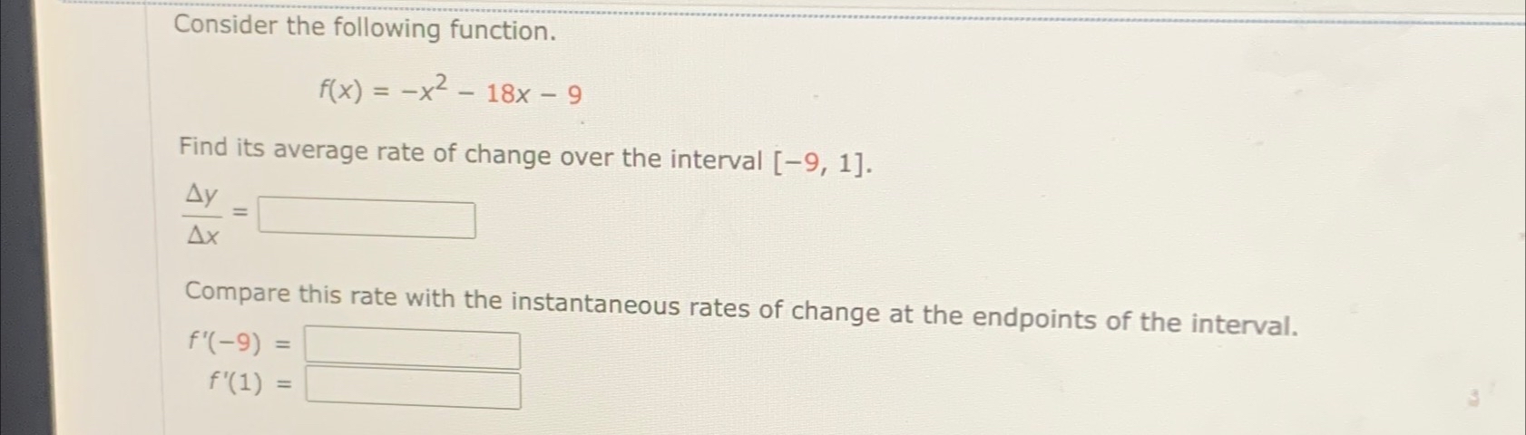 Solved Consider the following function.f(x)=-x2-18x-9Find | Chegg.com