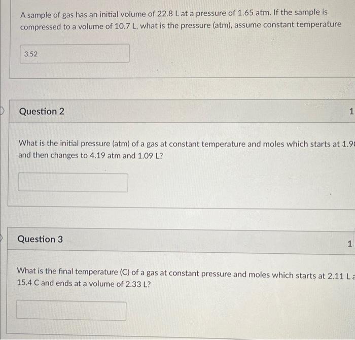 Solved A sample of gas has an initial volume of 22.8 L at a | Chegg.com