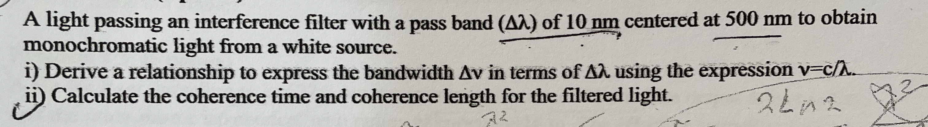 A light passing an interference filter with a pass | Chegg.com