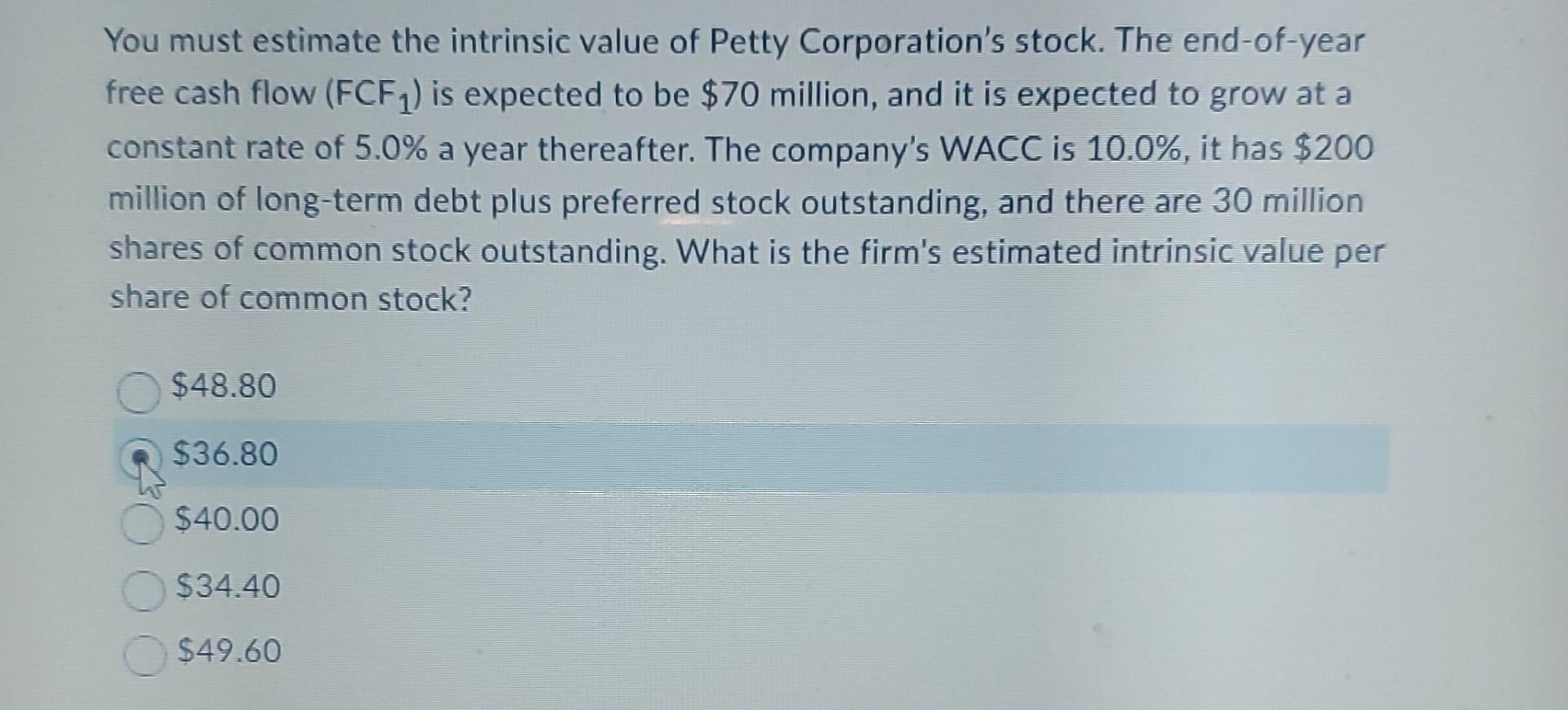 Solved You must estimate the intrinsic value of Petty | Chegg.com