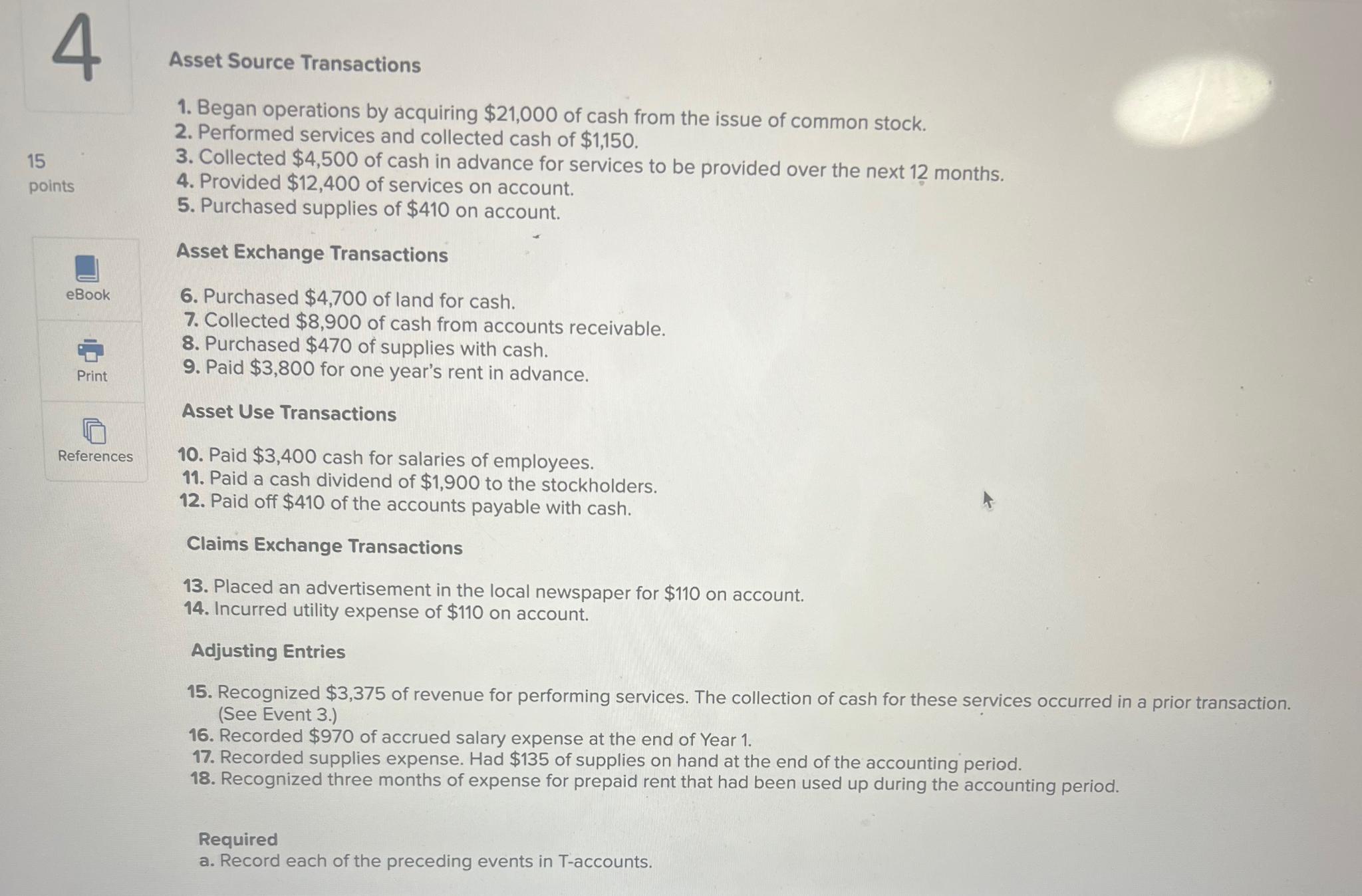 Solved Asset Source TransactionsBegan operations by | Chegg.com