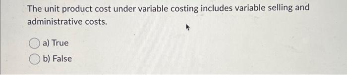 Solved The unit product cost under variable costing includes | Chegg.com