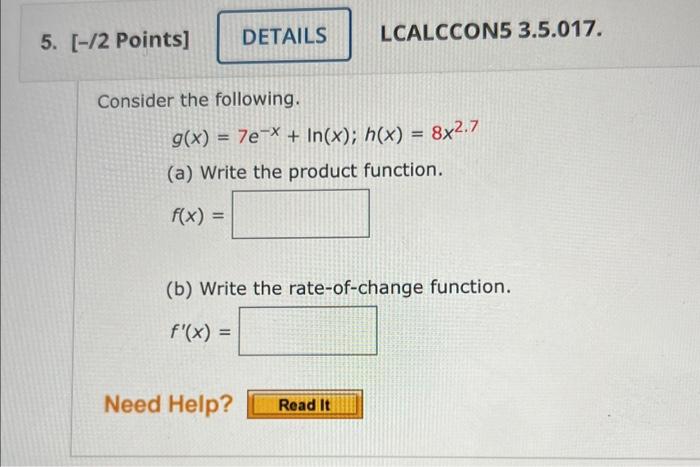 Solved Consider the following. g(x)=3x2−6;h(x)=1.7x (a) | Chegg.com