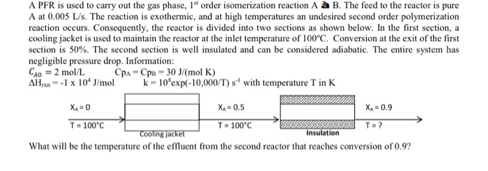 Solved A PFR is used to carry out the gas phase, 1" order | Chegg.com
