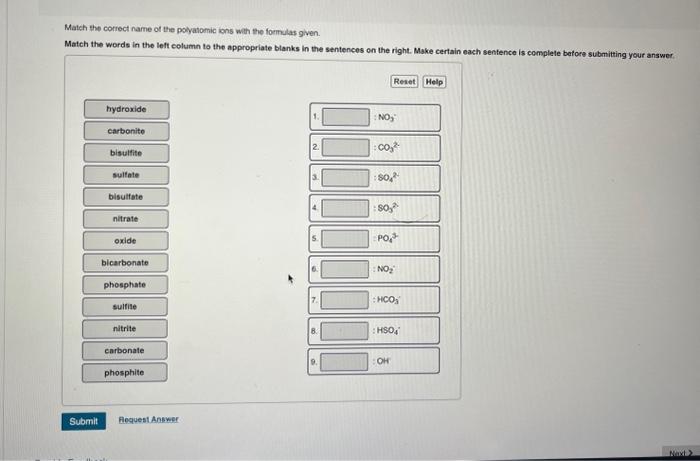 Solved Match the correct name of the polyatomic ions with | Chegg.com