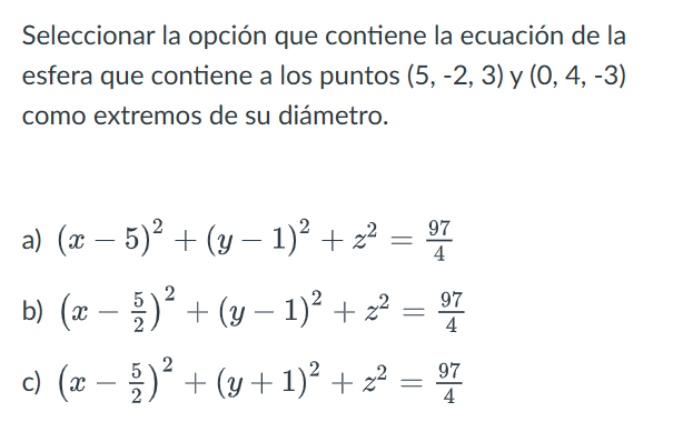 Solved Seleccionar la opción que contiene la ecuación de | Chegg.com