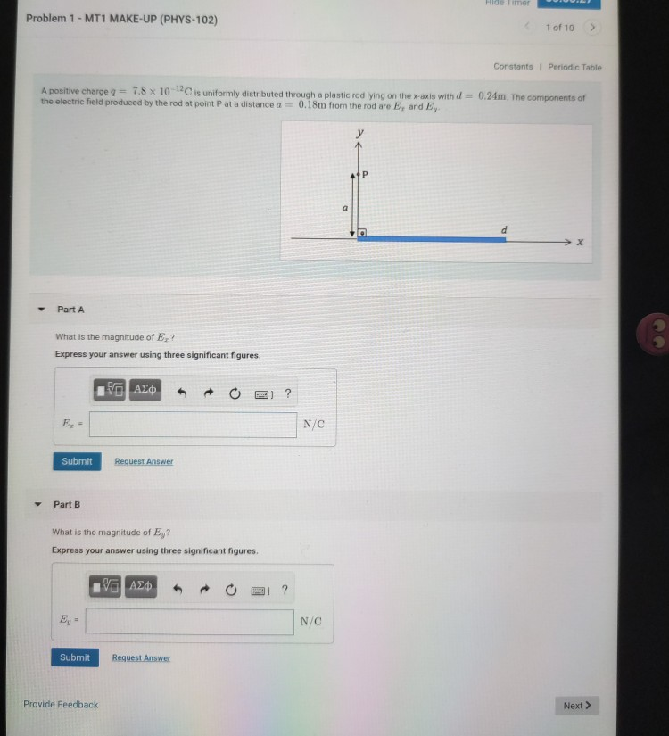 Solved Pide mer Problem 1 - MT1 MAKE-UP (PHYS-102) 1 of 10 > | Chegg.com