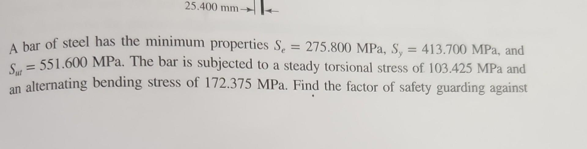 Solved A bar of steel has the minimum properties | Chegg.com