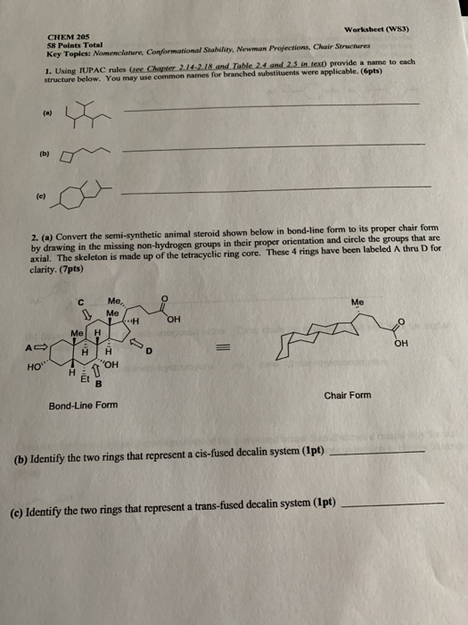 Solved CHEM 205 Worksheet (W83) 58 Points Total Key Topics: | Chegg.com
