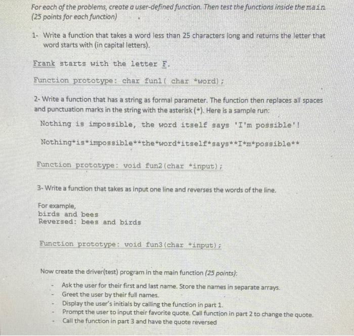 Solved For Eoch Of The Problems Create A User defined Chegg
