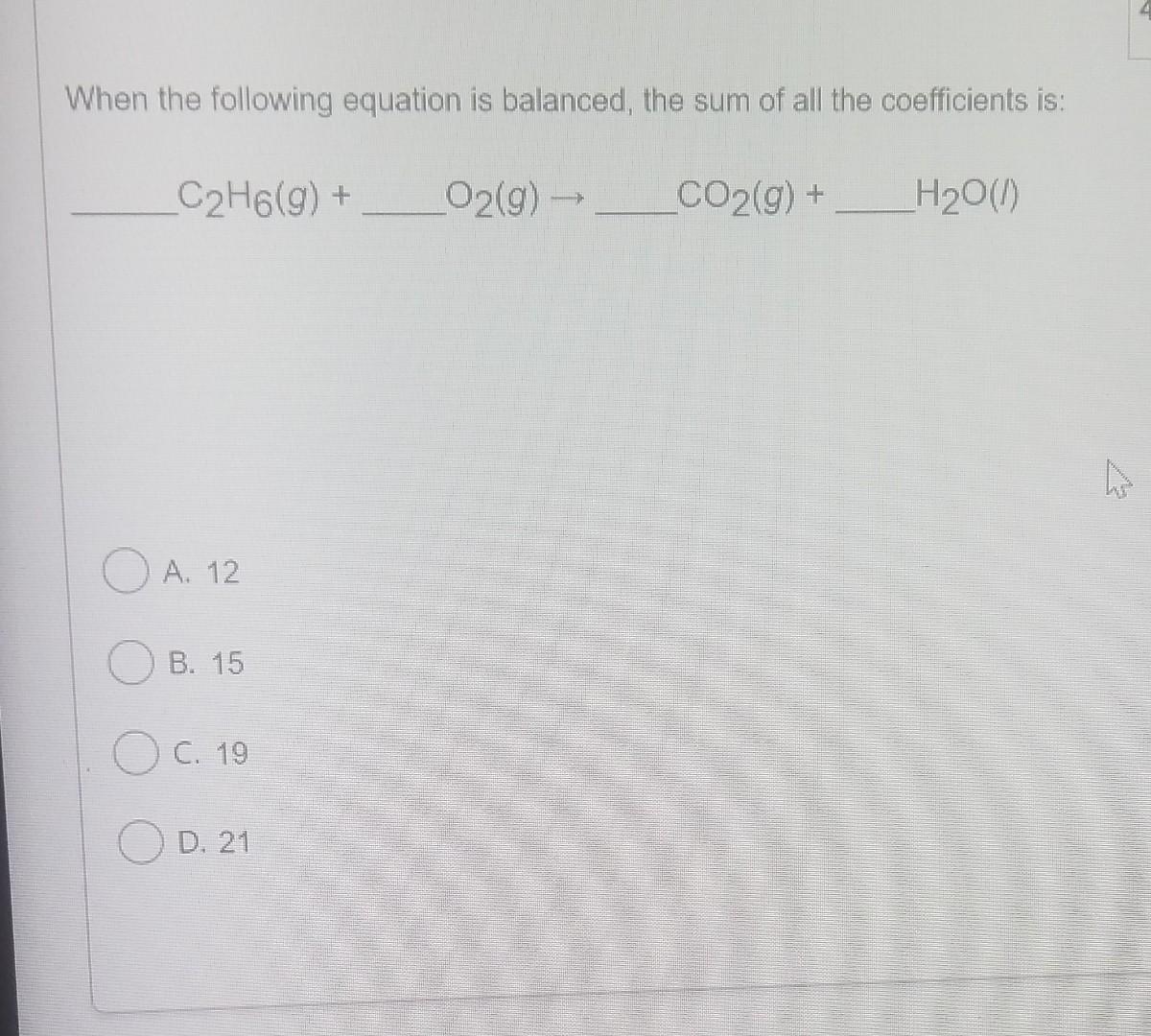 Solved When the following equation is balanced, the sum of | Chegg.com