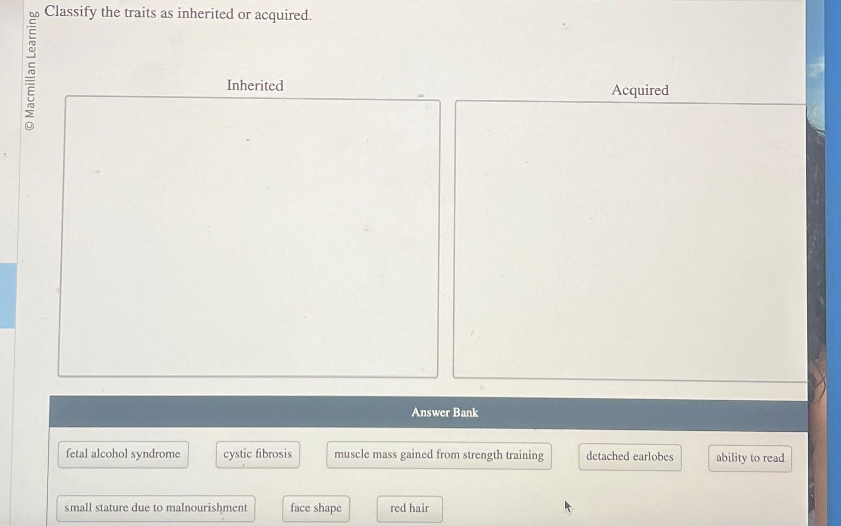 Solved ∞. ﻿Classify the traits as inherited or | Chegg.com