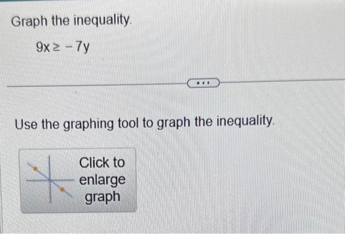 Solved Graph the inequality. 9x≥−7y Use the graphing tool to | Chegg.com