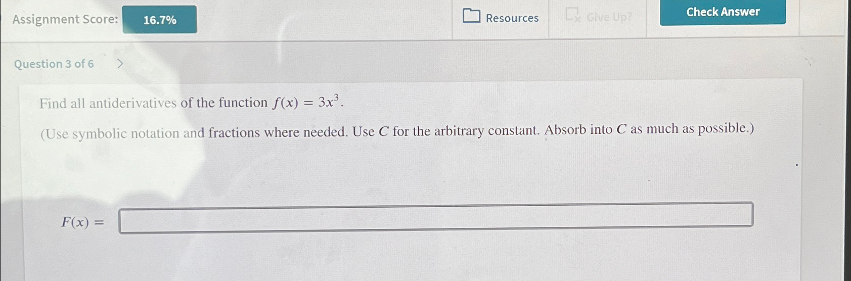 Solved Assignment Score:ResourcesGlve Up?Question 3 ﻿of | Chegg.com
