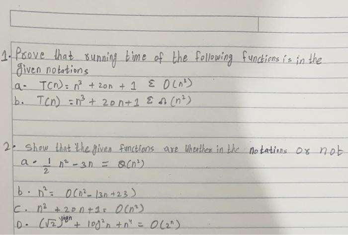 Solved 1. Prove that running time of the following functions | Chegg.com