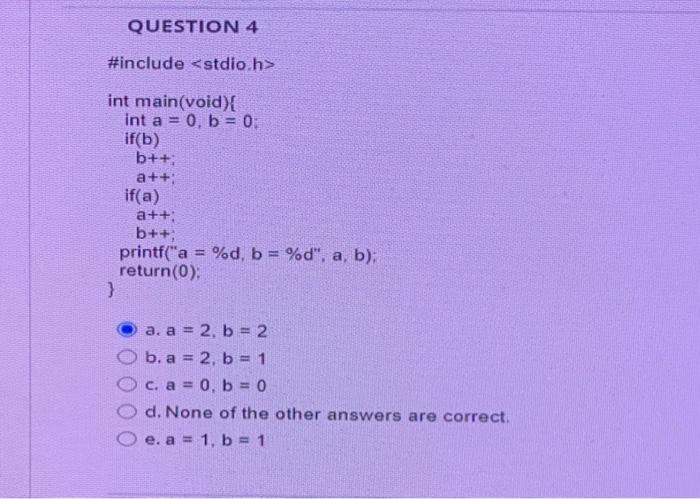 Solved QUESTION 4 #include stdio.h > int main(void) int | Chegg.com