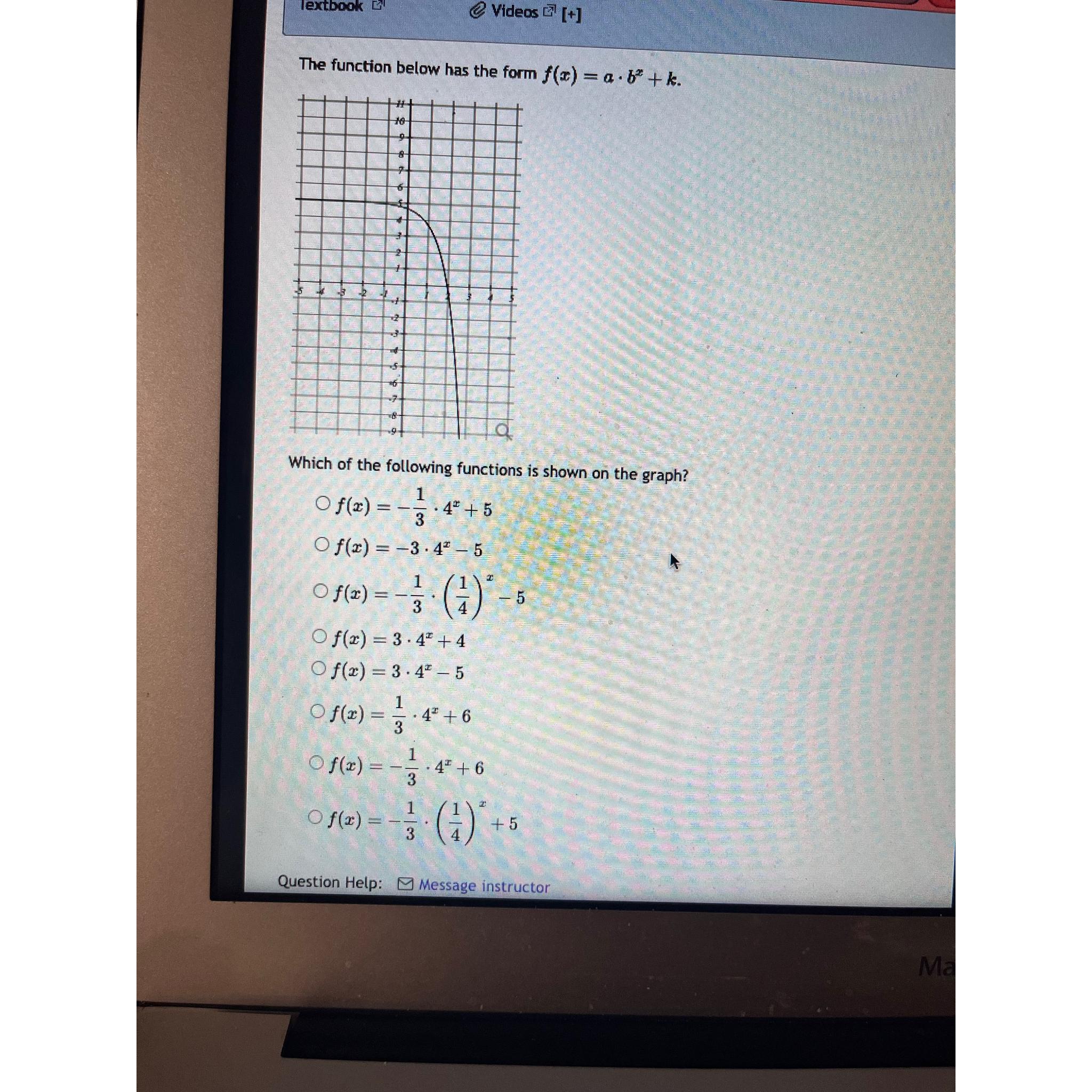 Solved The function below has the form f(x)=a*bx+k.Which of | Chegg.com