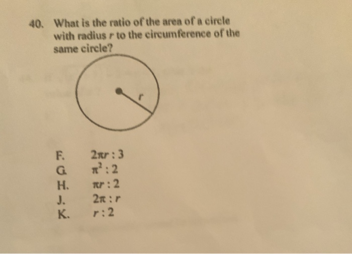 Solved 40. What is the ratio of the area of a circle with | Chegg.com