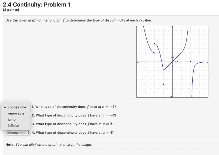 Solved 2.4 Continuity: Problem 1 (2 points) Use the given | Chegg.com