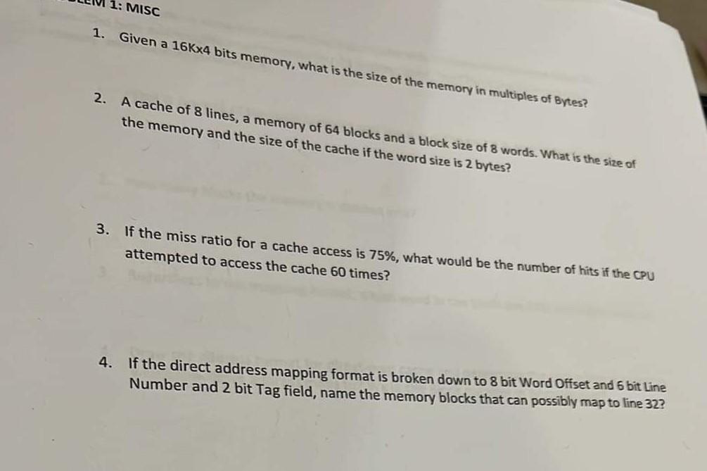 Solved 2. A cache of 8 lines, a memory of 64 blocks and a | Chegg.com