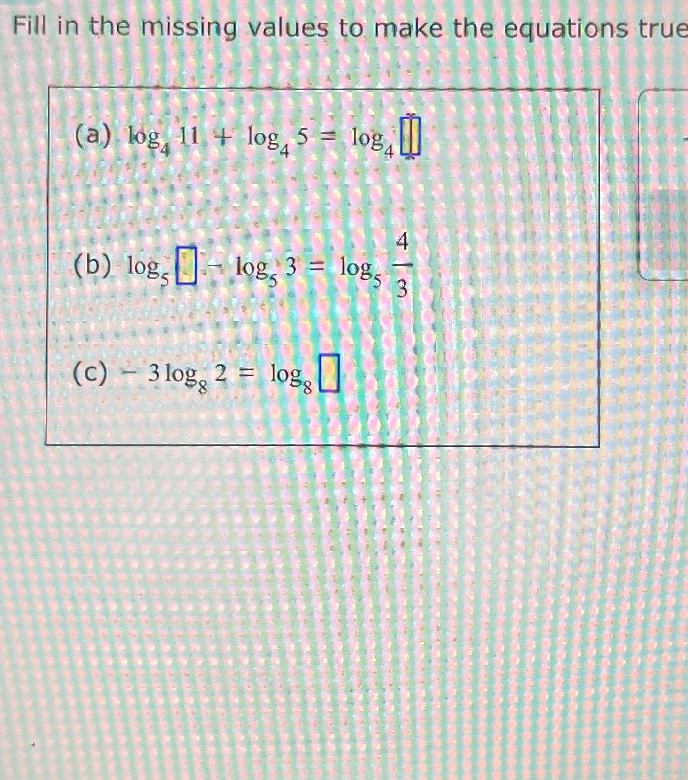 Solved Fill in the missing values to make the equations | Chegg.com
