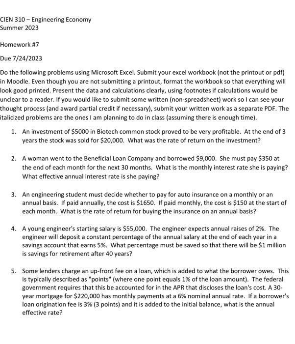 Solved Due 7/24/2023 Do the following problems using | Chegg.com