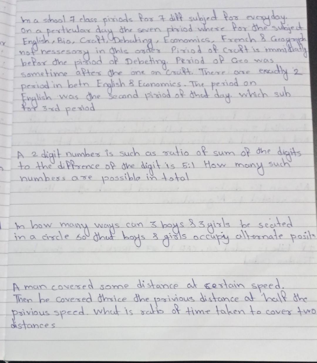 Solved ma shool 7 class piriods for 7 diff subject for | Chegg.com