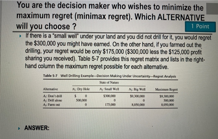 Solved You are the decision maker who wishes to minimize the | Chegg.com