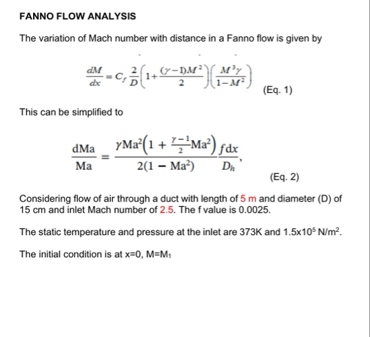 Solved FANNO FLOW ANALYSISThe variation of Mach number with | Chegg.com