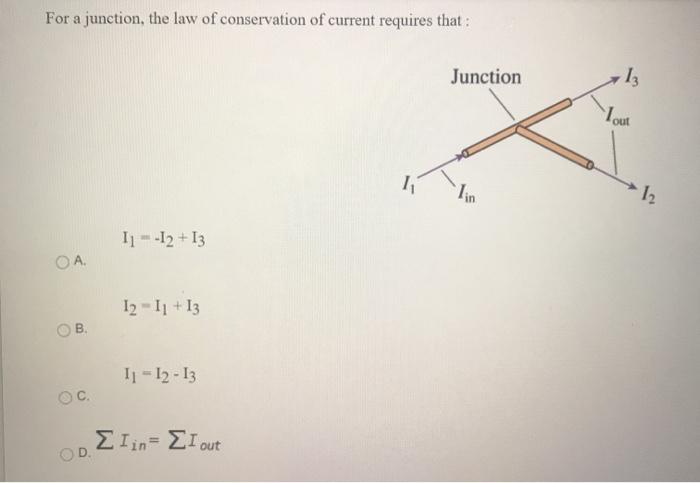Solved For a junction, the law of conservation of current | Chegg.com