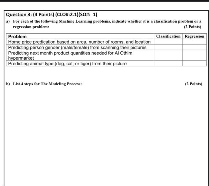 Solved Question 3: (4 Points) (CLO\#:2.1)(SO\#: 1) a) For | Chegg.com