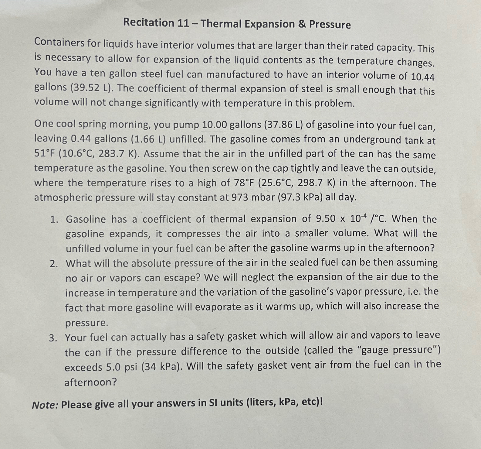 Solved Recitation 11 - ﻿Thermal Expansion & | Chegg.com