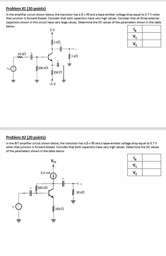 Solved Problem #1 (20 ﻿points)In the amplifier circuit shown | Chegg.com