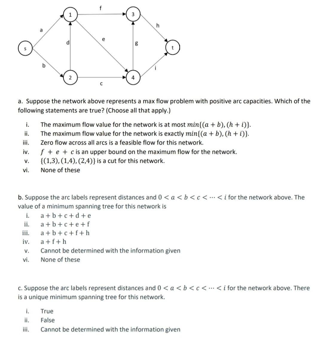 Solved a. Suppose the network above represents a max flow | Chegg.com
