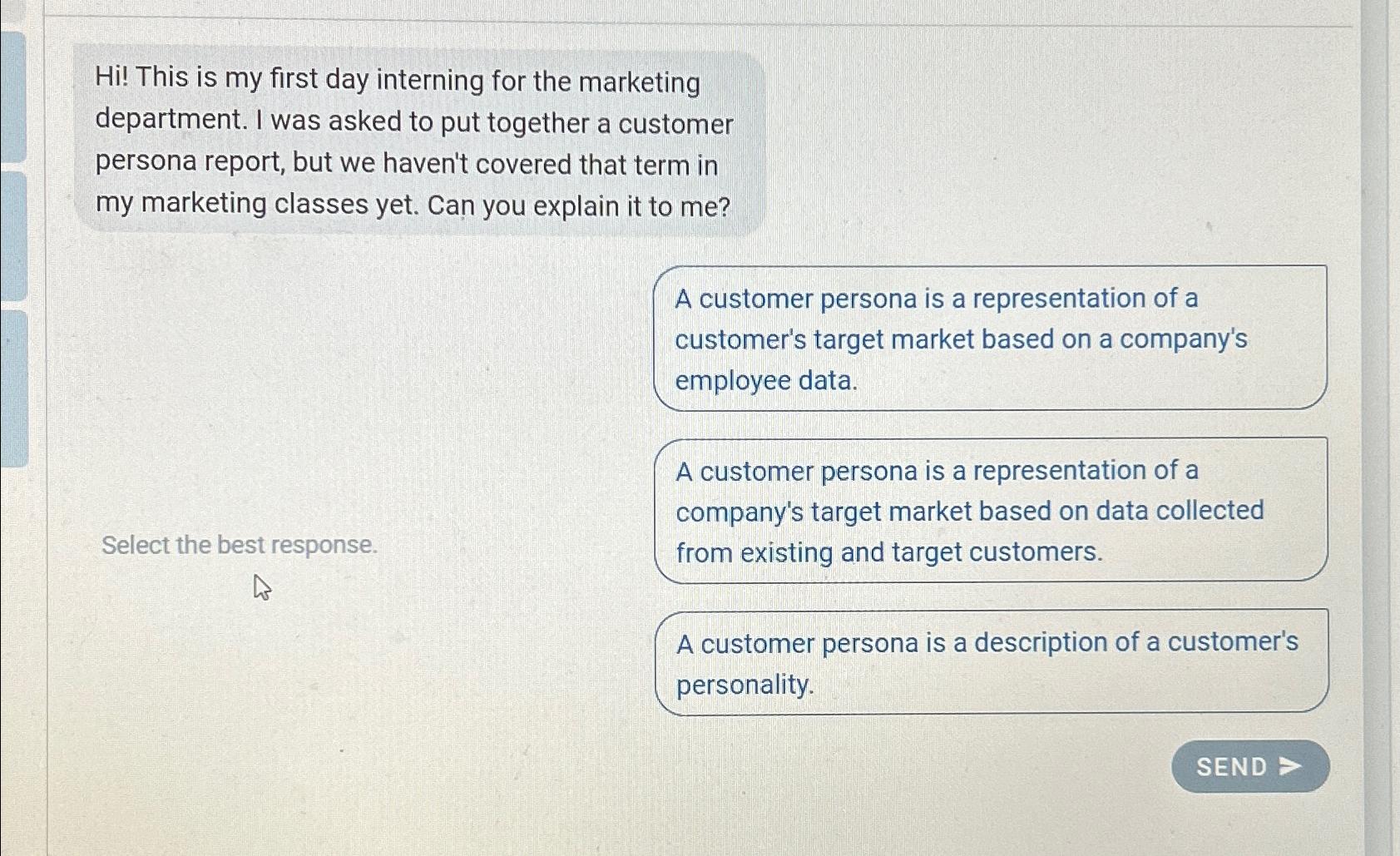 Solved Hi! ﻿This is my first day interning for the marketing | Chegg.com