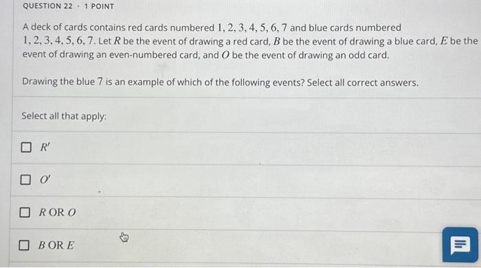 Solved QUESTION 22 - 1 POINT A deck of cards contains red | Chegg.com