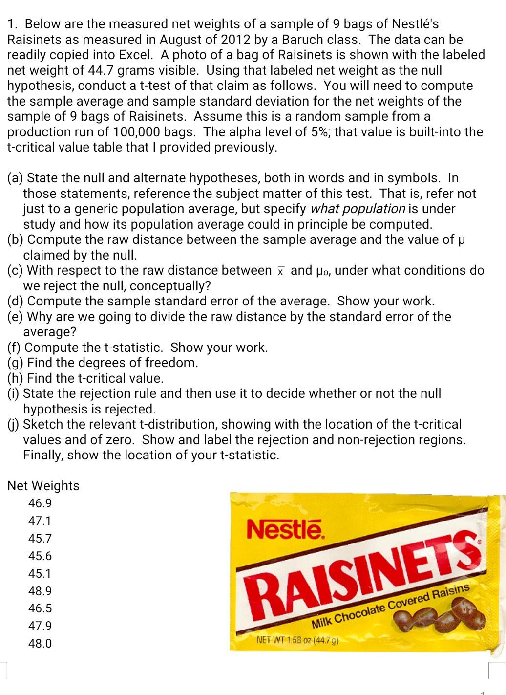Solved 1. Below are the measured net weights of a sample of | Chegg.com