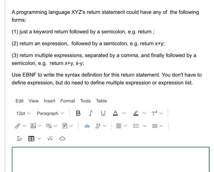 Solved A programming language XYZ 's return statement could | Chegg.com