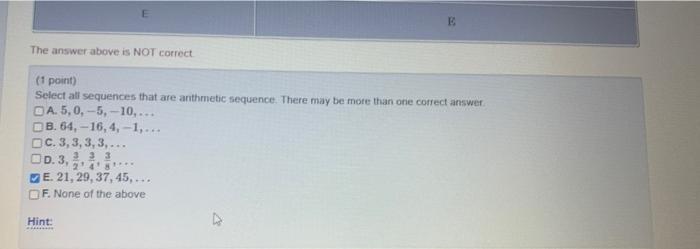 Solved (1 point) Select all sequences that are anthmetic | Chegg.com