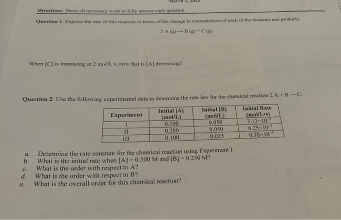 Solved 2 A( g)→B(g)+C(g) When [C] is increasing at 2 | Chegg.com