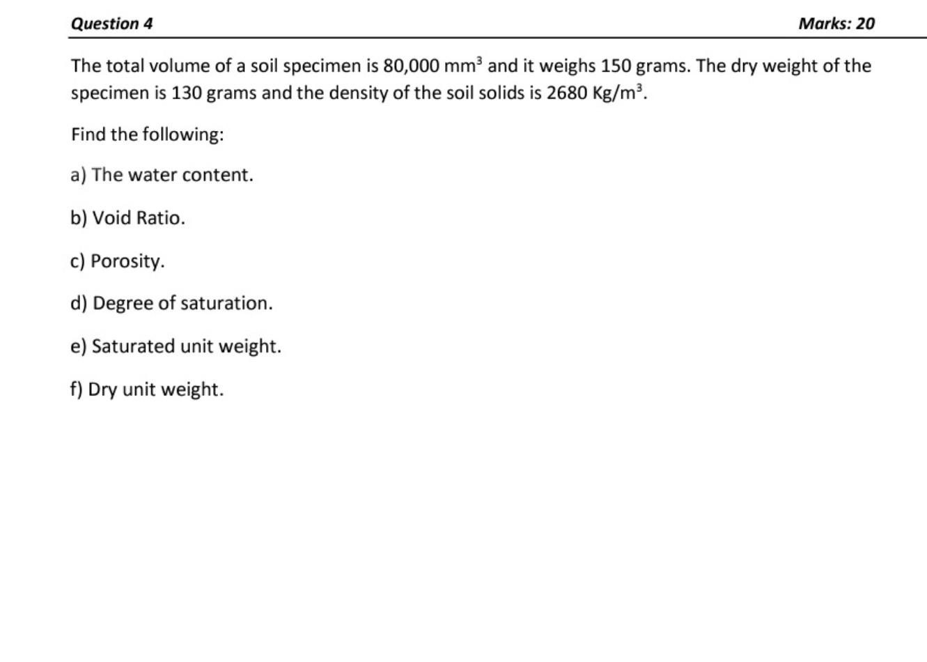 Solved The total volume of a soil specimen is 80,000 mm3 and | Chegg.com