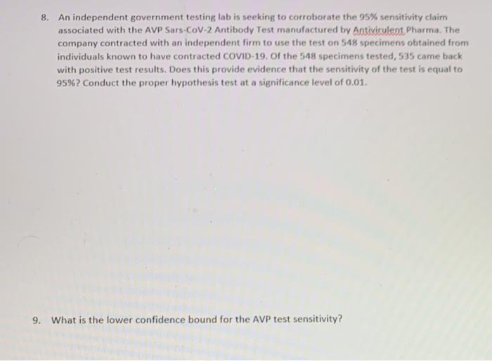 Solved 8. An independent government testing lab is seeking | Chegg.com