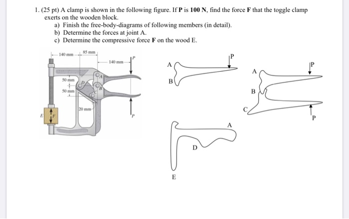 Solved 1. (25 pt) A clamp is shown in the following figure. | Chegg.com
