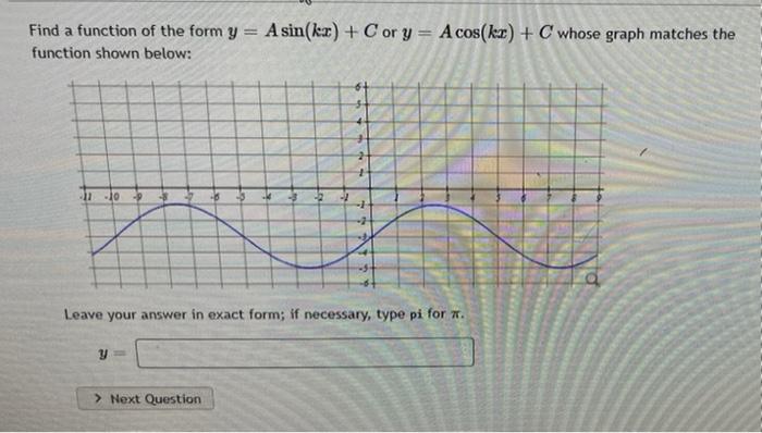 Solved Find a function of the form y = A sin(kx) + Cor y = A | Chegg.com
