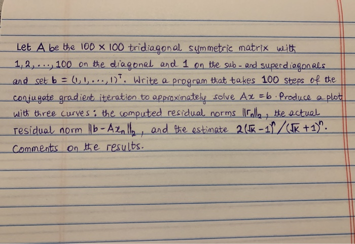 Let A be the 100 X 100 tridiagonal symmetric matrix | Chegg.com