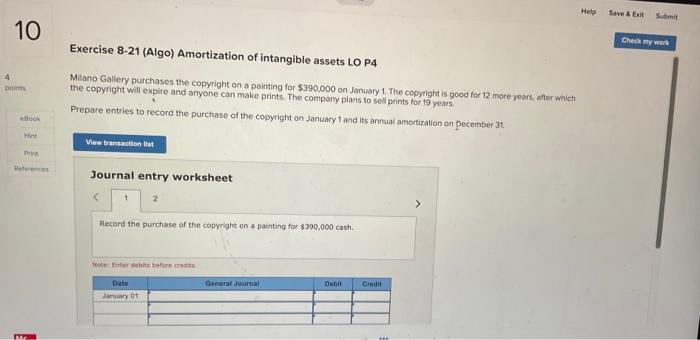 Exercise 8.21 (Algo) Amortization of intangible | Chegg.com