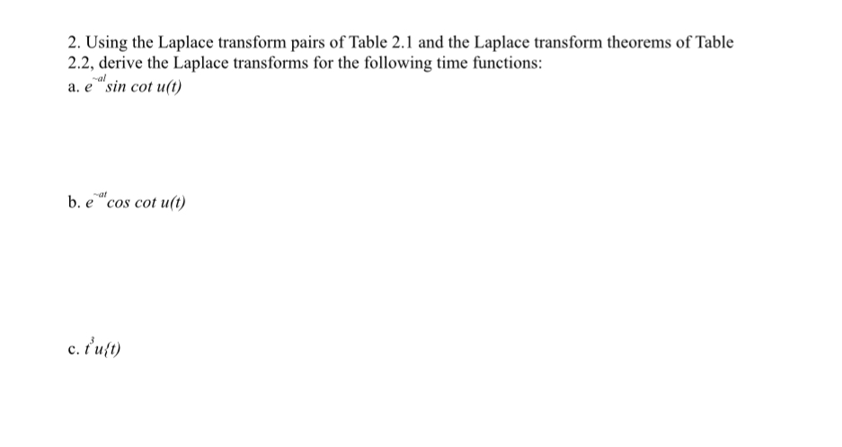 Solved Using the Laplace transform pairs of Table 2.1 ﻿and | Chegg.com
