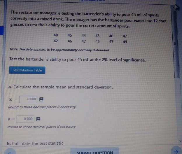 Solved The restaurant manager is testing the bartender's | Chegg.com