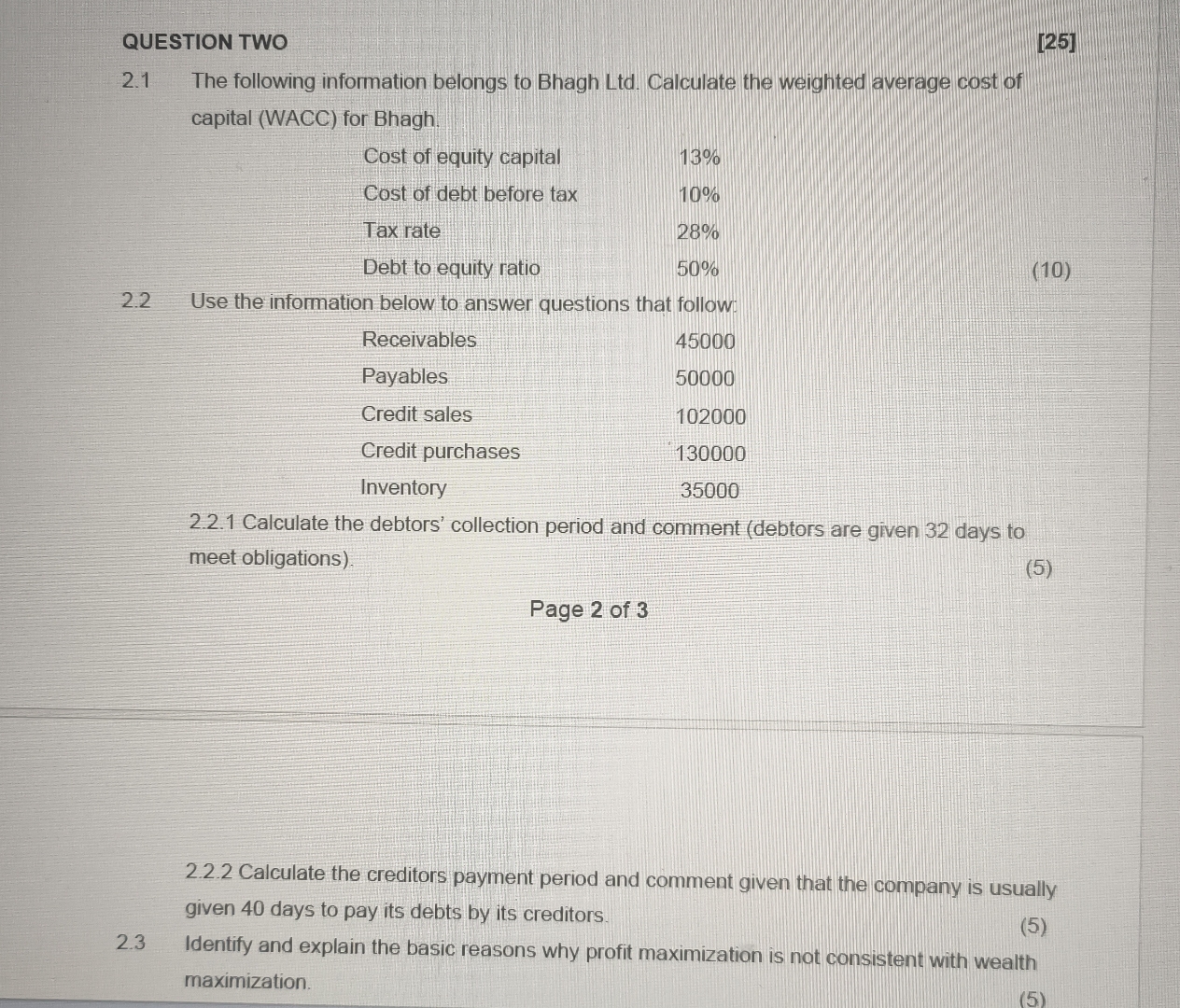 Solved QUESTION TWO[25]2.1 ﻿The following information | Chegg.com